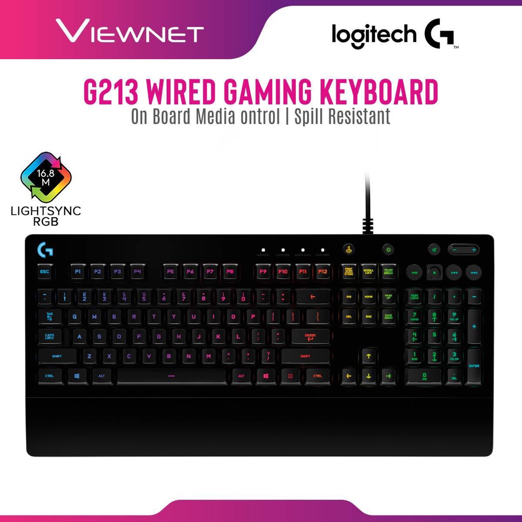 LOGITECH G213 PRODIGY RGB WIRED GAMING KEYBOARD DEDICATED MEDIA ...