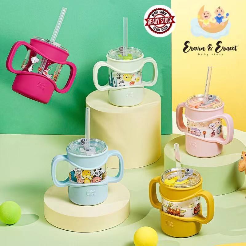 [NEW ARRIVAL][Caka]2glasses Kid Milk Drinking Glass Cup with silicone ...