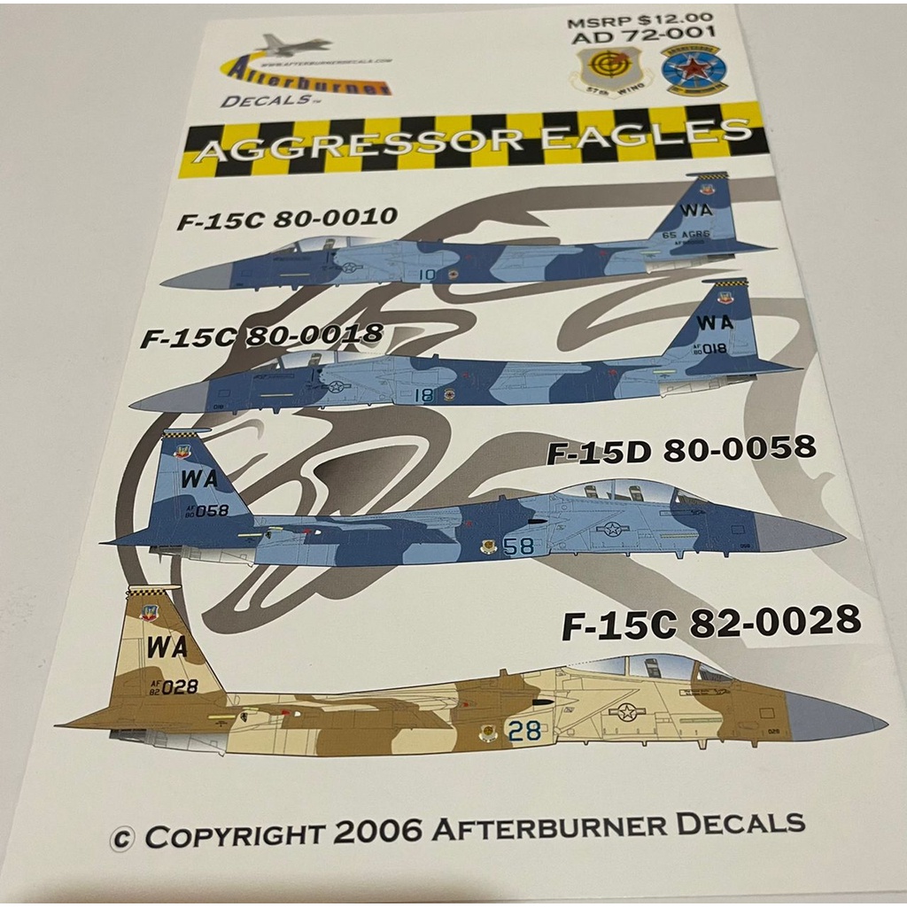 AFTERBURNER AD-72-001 Aggressor F15 C/D Eagles 65th Aggressor Squadron ...
