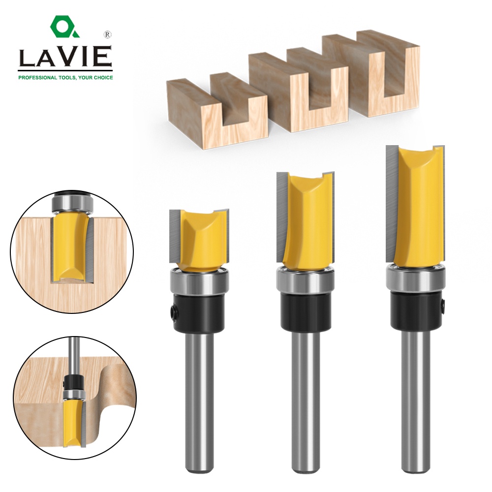 LAVIE 3pcs 1/4" Flush Trim Router Bit Pattern Bit Top & Bottom Bearing ...