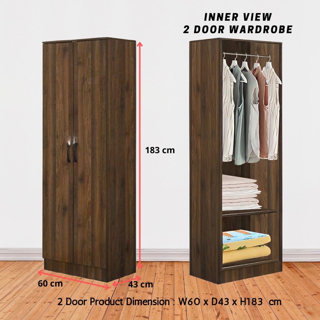 Wonderfule Lyla 2 Door Wardrobe / Baju Almari / Wardrobe Wood / Cloth ...
