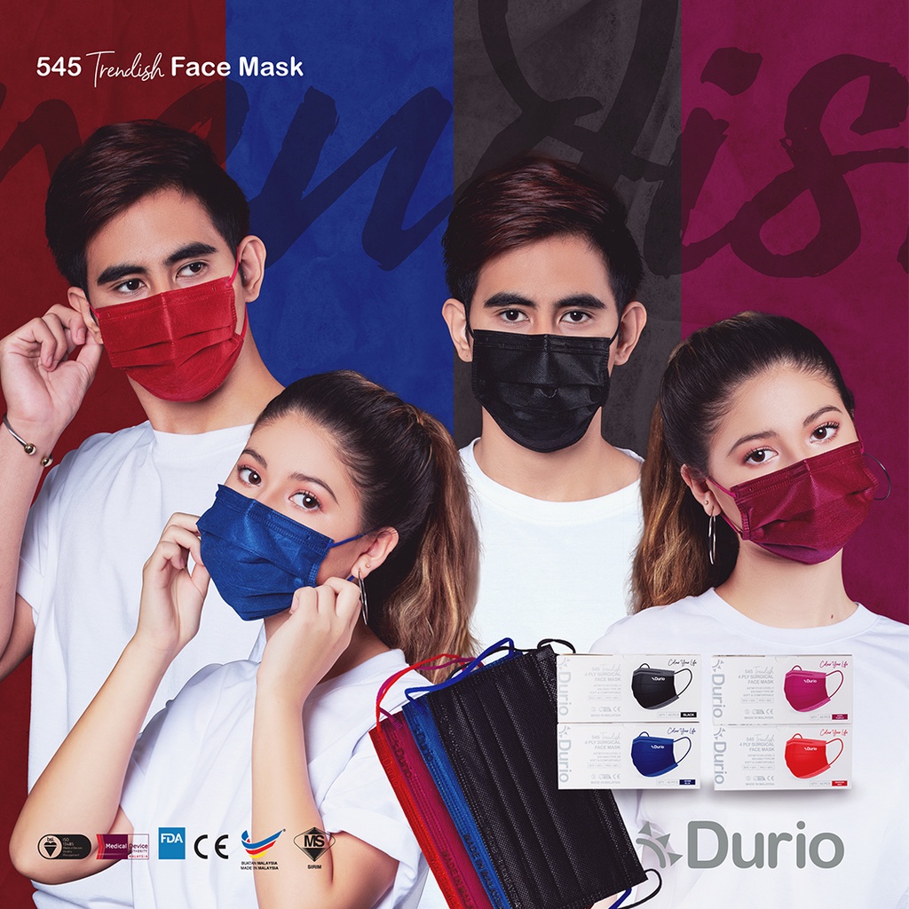 Durio 545 Trendish 4ply Surgical Face Mask (8 Color Varian) - 40pcs BFE ...