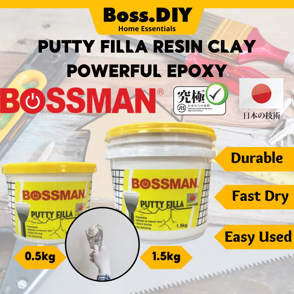 BOSSMAN White Putty Filler Filla 0.5kg / 1.5kg (White) Plaster Putih ...