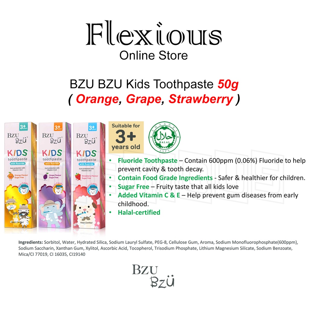 *BZU BZU* Kids Toothpaste 50g ( Orange, Grape, Strawberry ) | Shopee ...