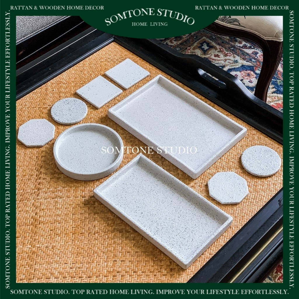 SOMTONE Ceramic Stone Coaster & Tray Square Round Rectangle | Shopee ...