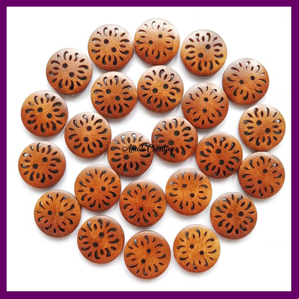 Brown Carved Wooden Buttons | Butang Kraf Kayu Coklat Berukir | Craft ...