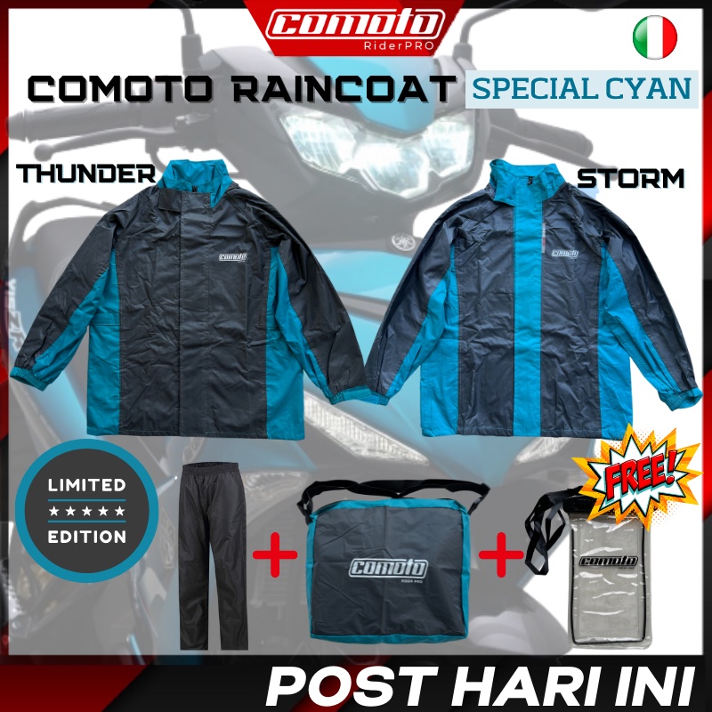 COMOTO Rain Coat Motorcycle Baju Hujan Waterproof Special CYAN (S TO ...