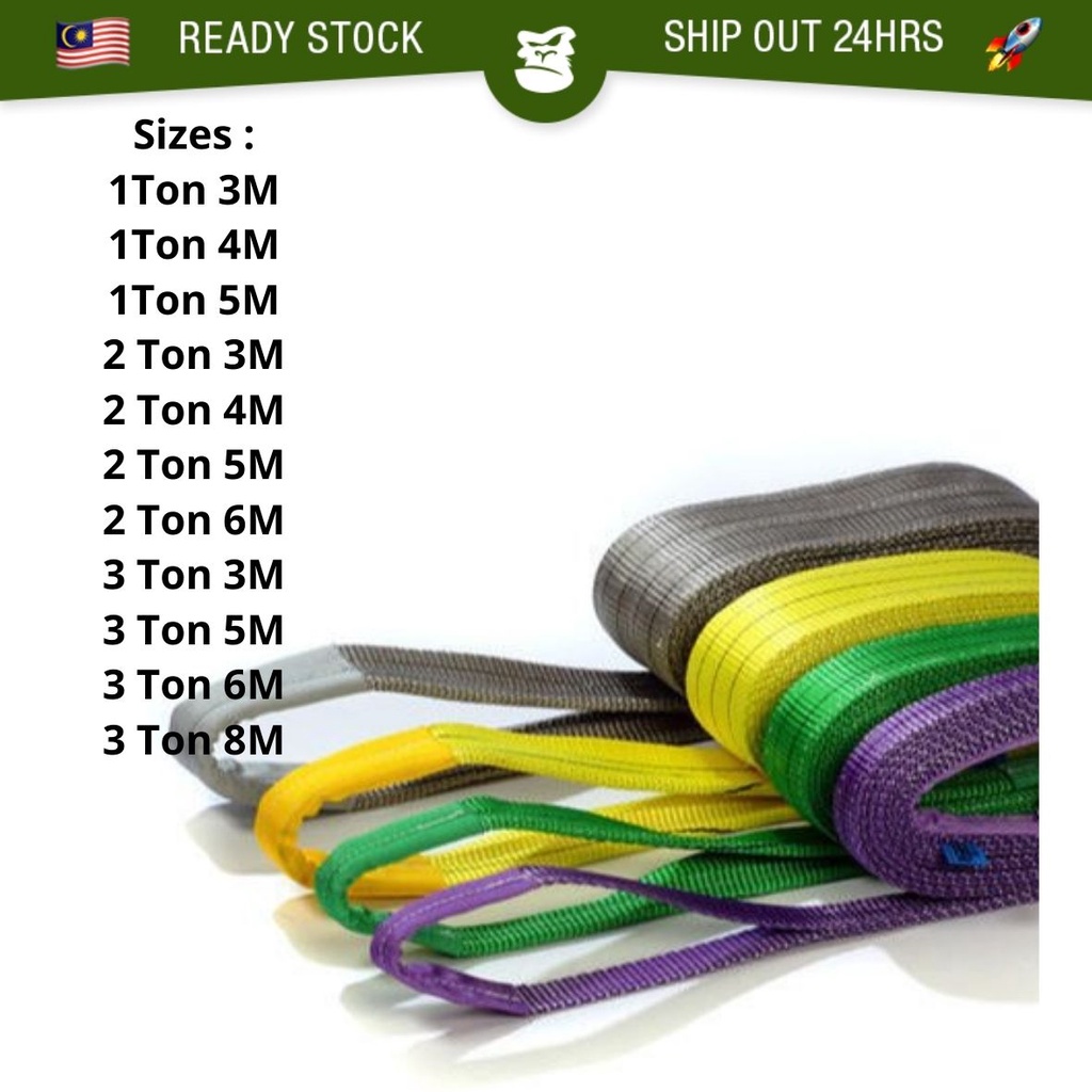 🔥READY STOCK🔥 Polyester Webbing Lifting Sling Belt 1Ton 2Ton 3Ton Heavy Duty Double Loop Eye ...