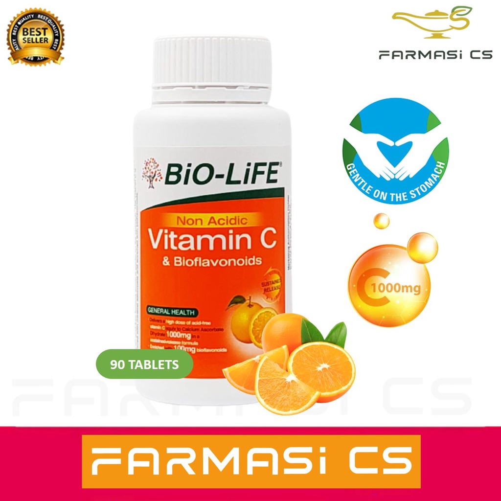 Bio-Life Non-Acidic Vitamin C & Bioflavonoids 90 Tablets EXP:02/2025 [non acidic 1000mg gastric ...