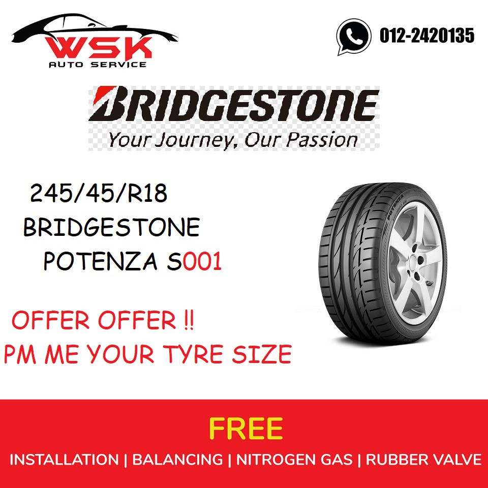 BRIDGESTONE POTENZA S001 RFT ( YEAR 2022 ) ( 245-40-R18 ) ( OFFER OFFER !!! ) FREE INSTALLATION ...
