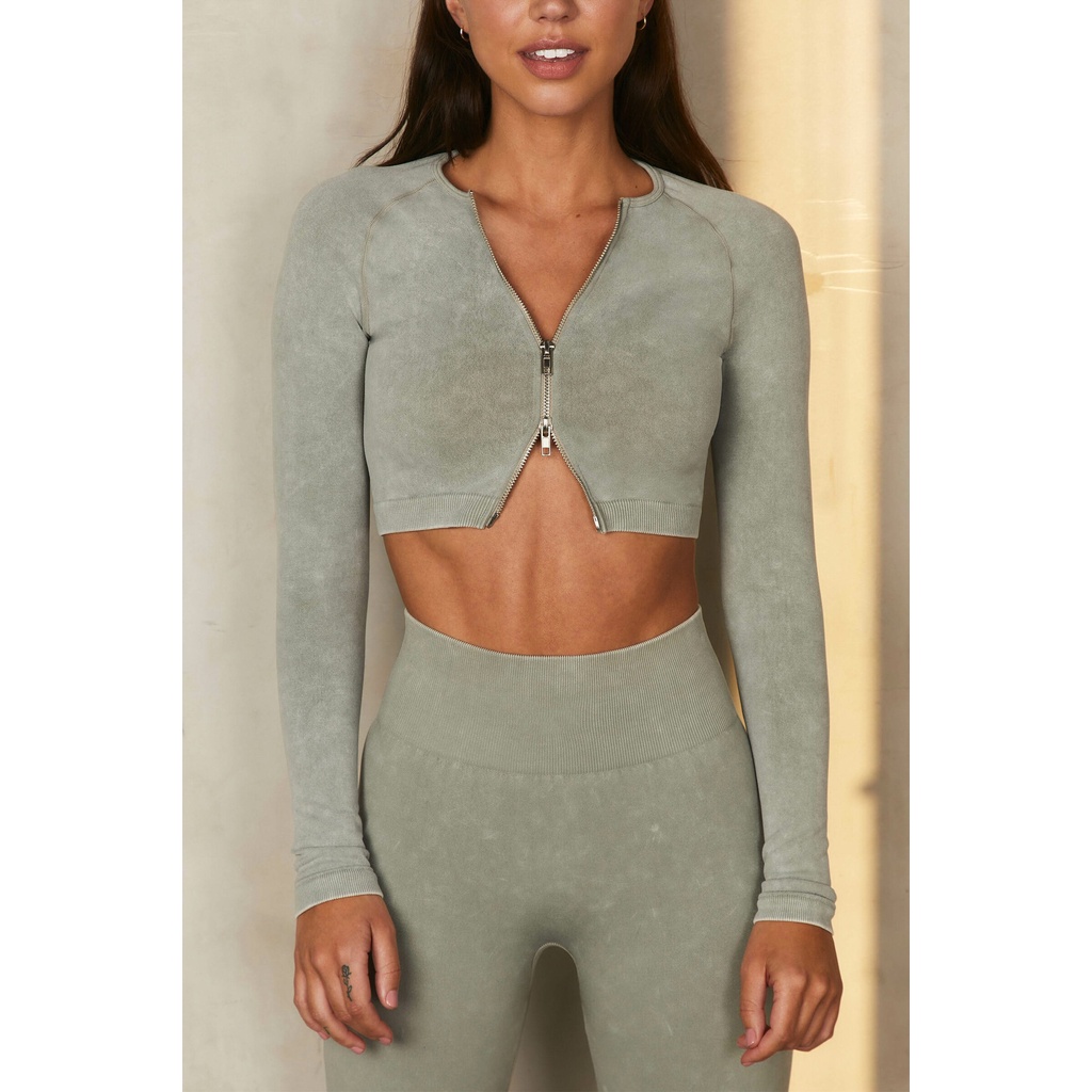 ADJUST- ACID WASH ZIPPER CROP TOP- SAGE | Shopee Malaysia
