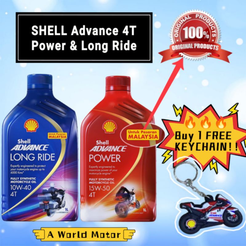 SHELL Advance Power 15W-50 & Long Ride 10W-40 4T 1L 🎁FREE Sarung Lengan ...