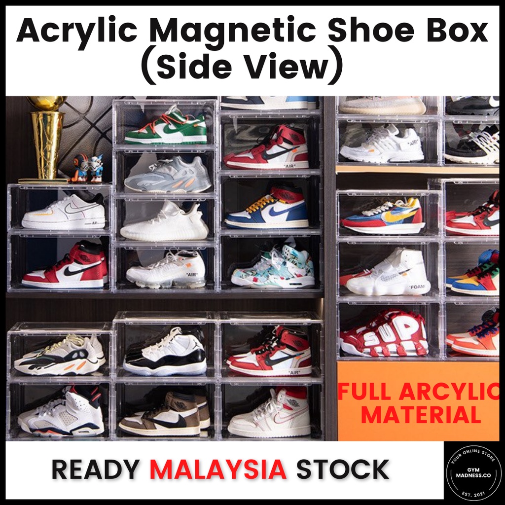 【READY STOCK】 FULL TRANSPARENT ACRYLIC MAGNET SIDE OPEN SHOE BOX ...