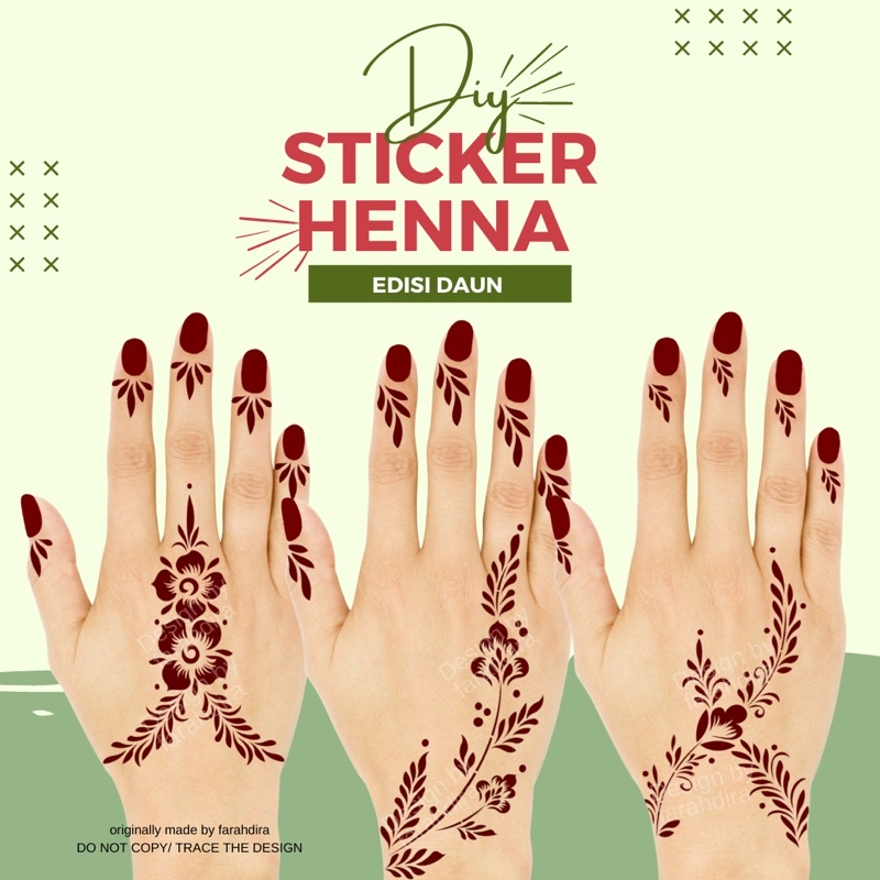 DIY STICKER HENNA- Retail&Borong - Edisi Daun SEPASANG TANGAN (KIRI ...