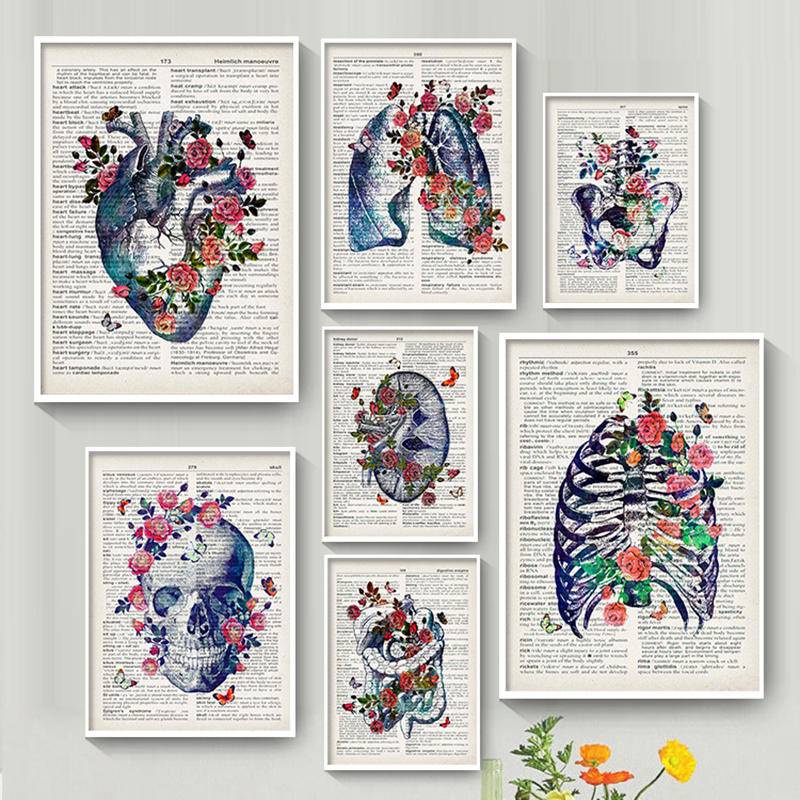 Anatomy Human Vintage Print Posters Wall Art Canvas organs heart brain ...