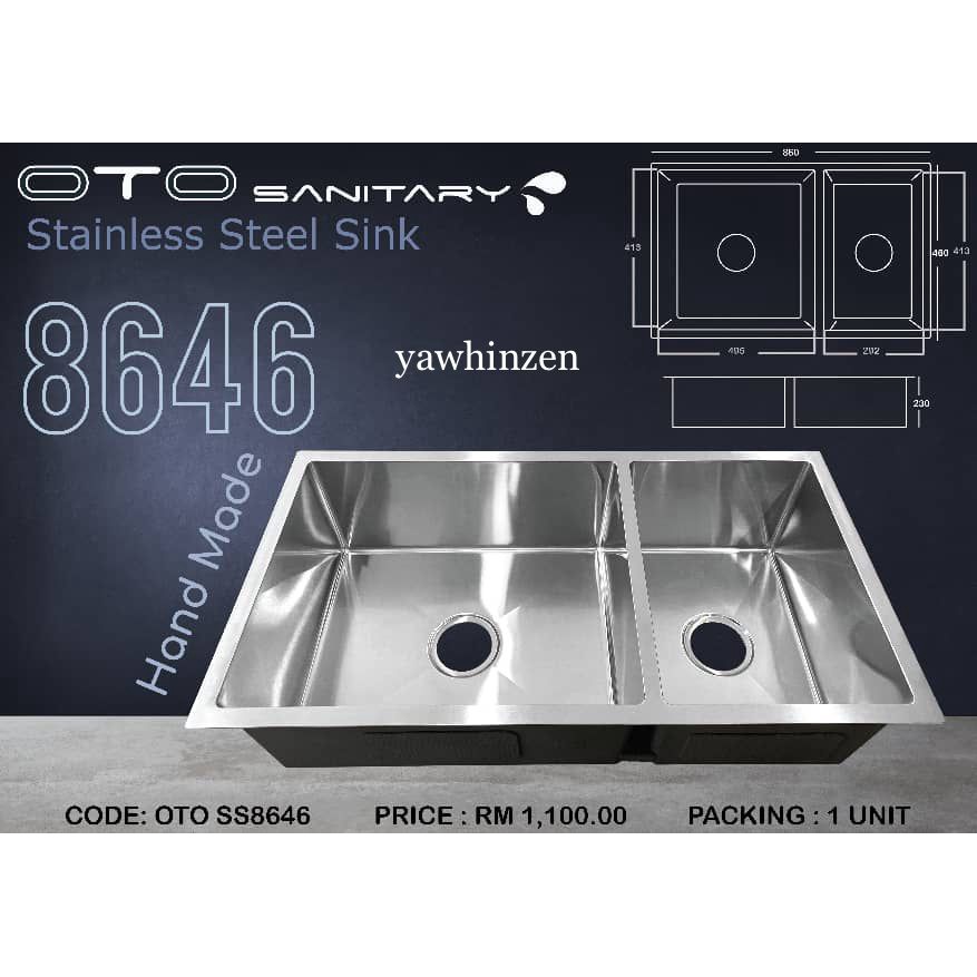OTO SANITARY Premium Nano Kitchen Sink Stainless Steel Under Mounted Double Bowl | Shopee Malaysia