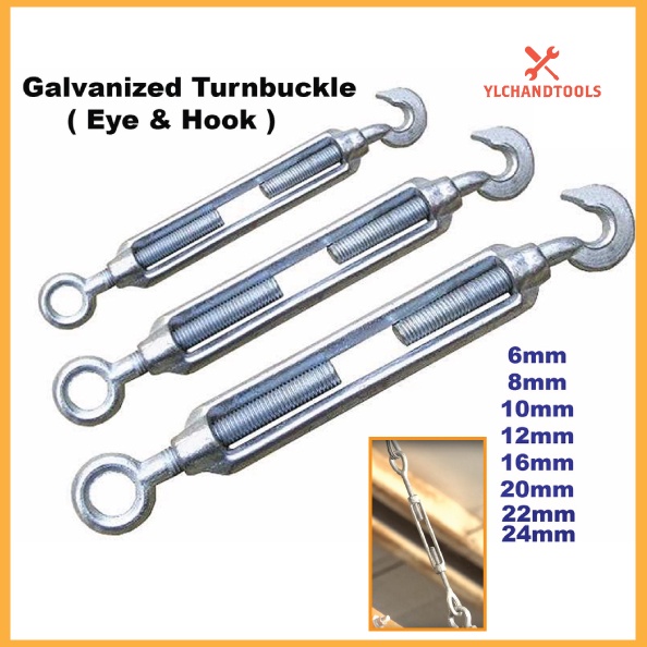 GALVANIZED EYE & HOOK TURNBUCKLE (M6,M8,M10,M12,M16,M20) FOR WIRE ROPE ...