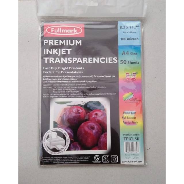 Fullmark Premium Inkjet Transparencies A4 - Transparescence 50 sheets ...