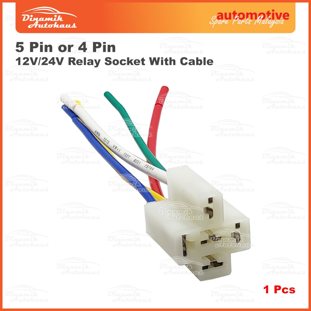 5 Pin Relay Socket (Soket Relay) Wire For 12 Volt / 24 Volt Universal ...