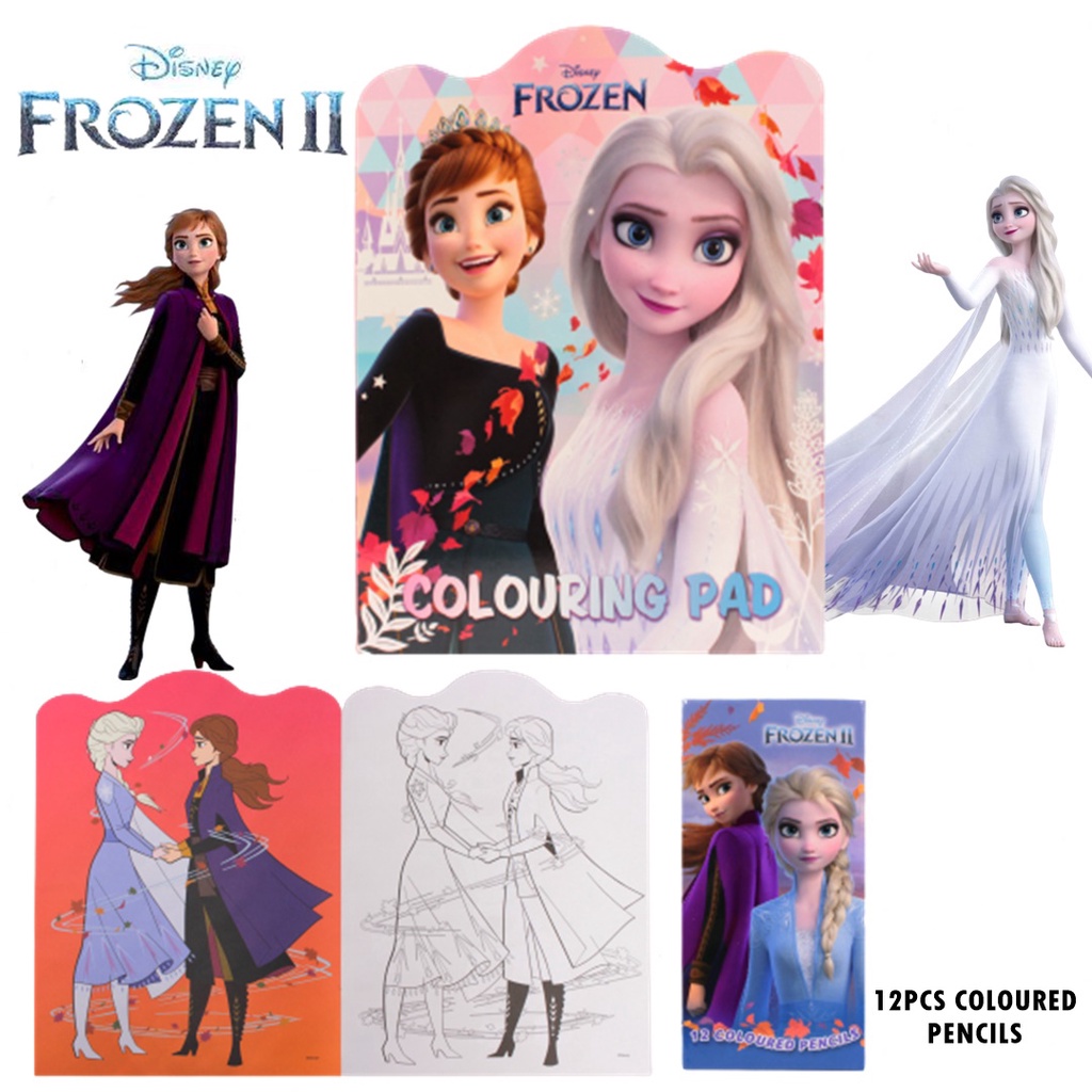 Disney Frozen II Colouring Pad with 12pcs Long Coloured Pencils/ Buku ...