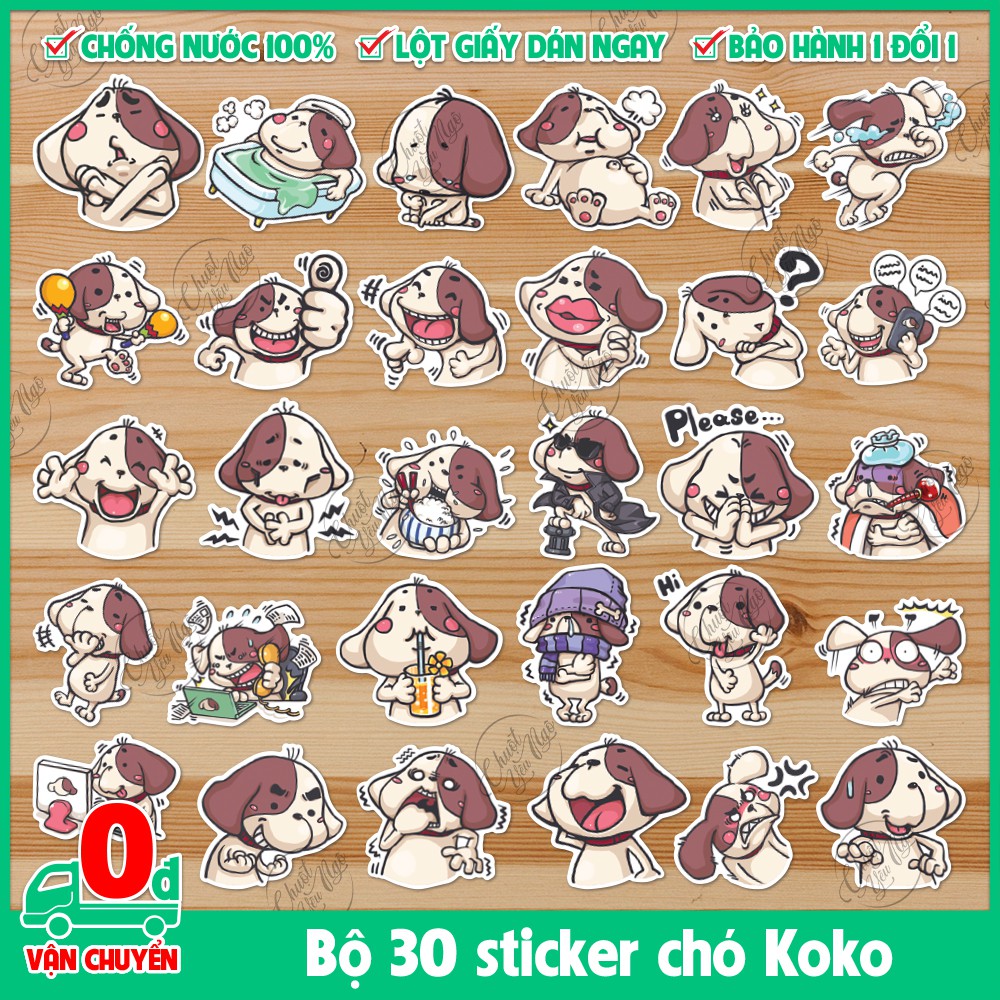 Set of 30 high-quality waterproof Koko Cute Dog Emoji Dog themed decal ...