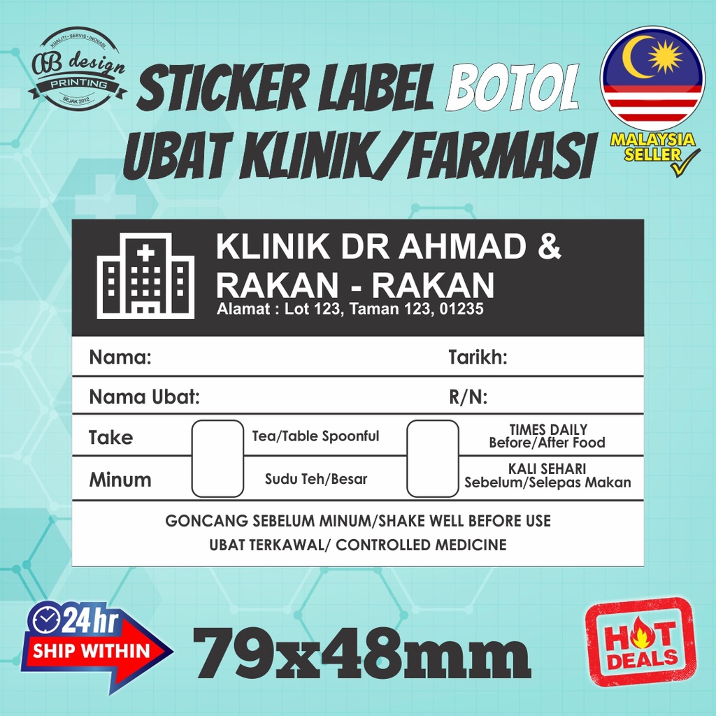 Sticker Label Botol Ubat Klinik / Clinic Medicine Bottle Label Sticker ...