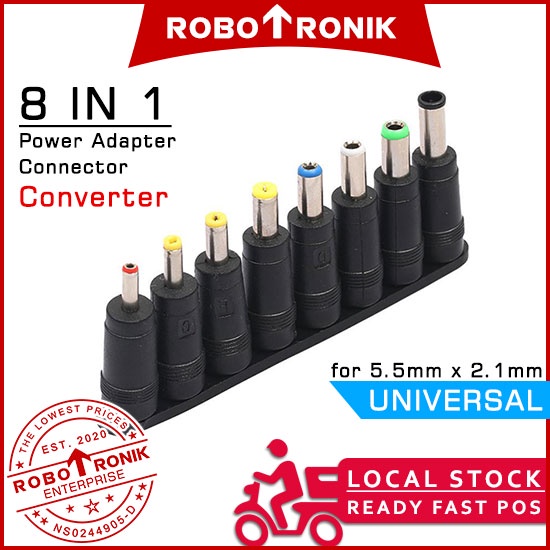 8-In-1 Universal DC Jack Size Converter for Power Adapter 5.5x2.1MM ...