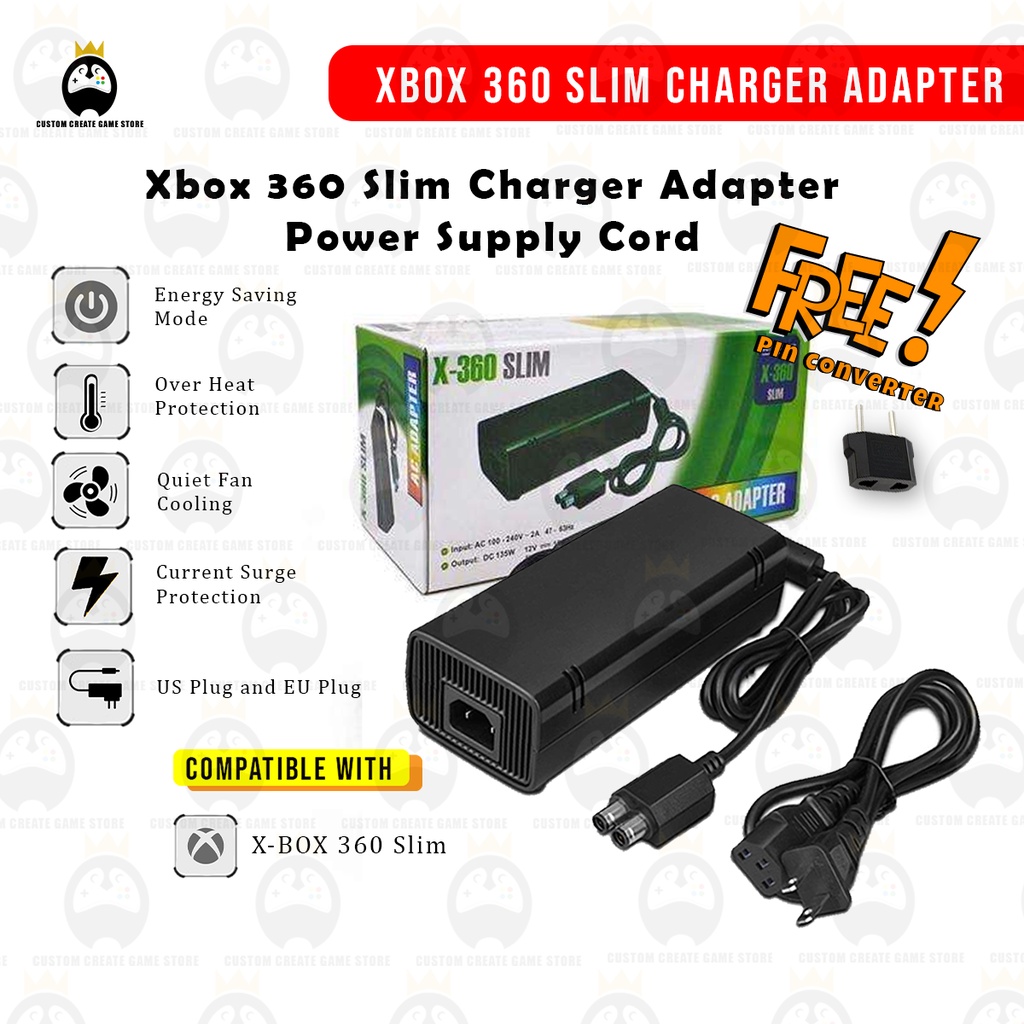 Xbox 360 Slim Charger Adapter Power Supply Cord And Xbox 360 Slim ...