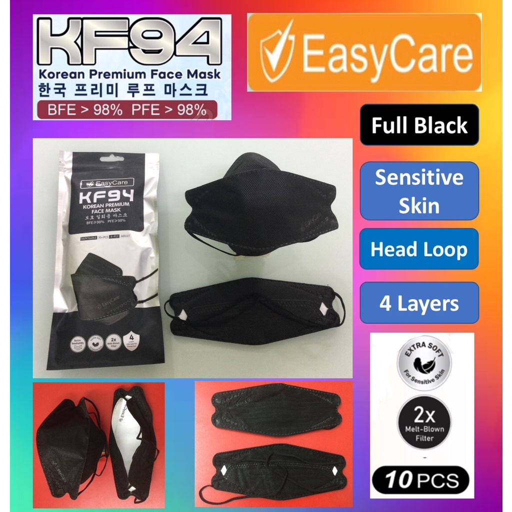 EasyCare KF94 Black Head Loop 10pcs/pack 4 Layers Face Mask Korea ...