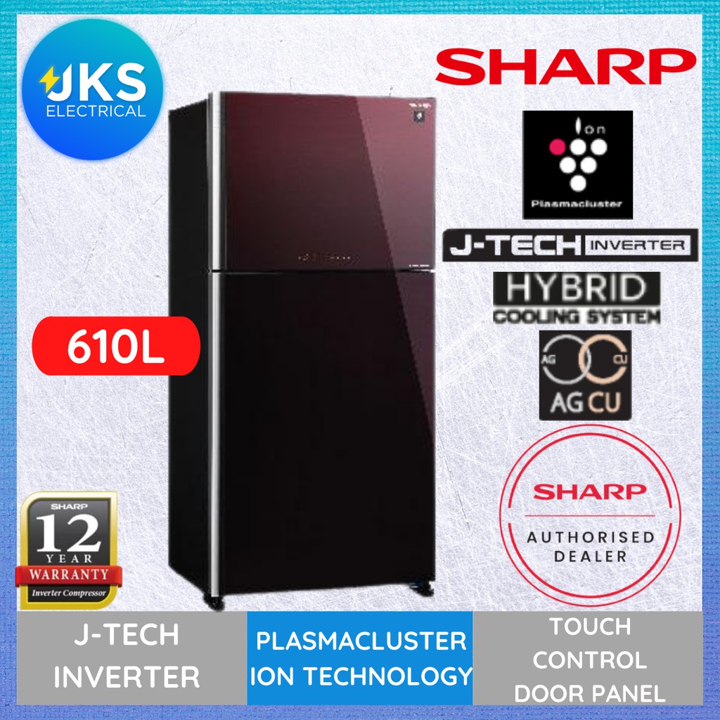 SHARP 610L J-TECH INVERTER 2 Door Fridge SJP68MFGM Gradient Maroon ...