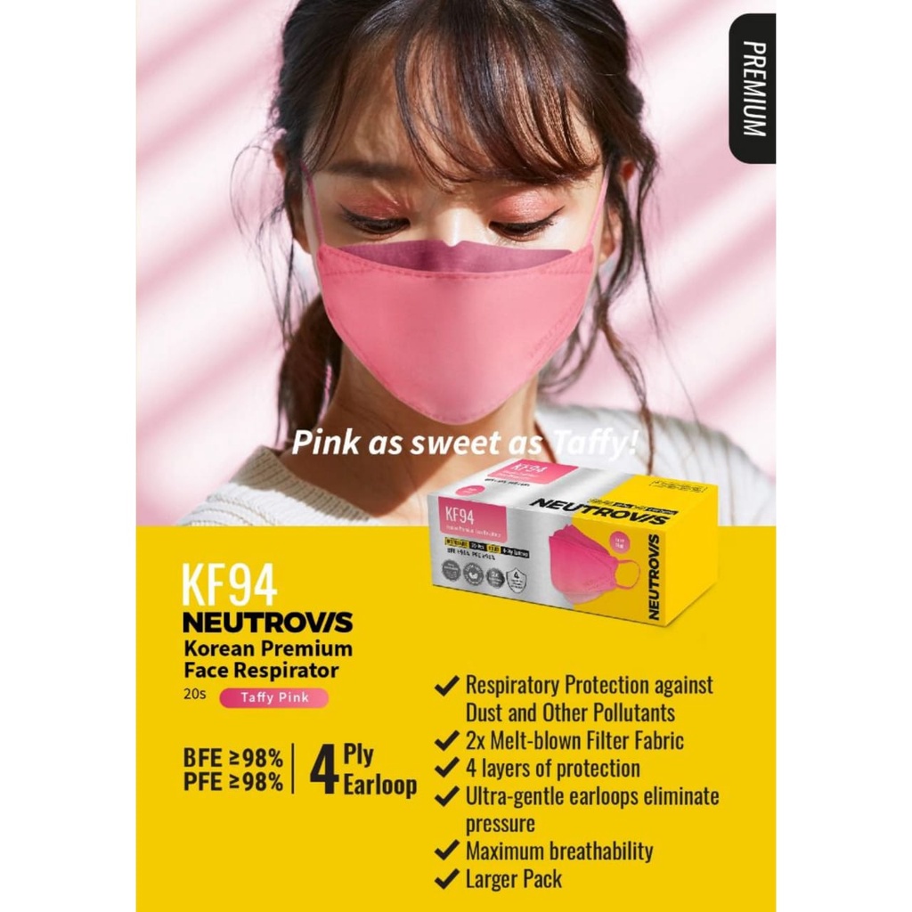 Neutrovis Korean Premium Face Respirator KF94 Taffy Pink 20s | Shopee ...