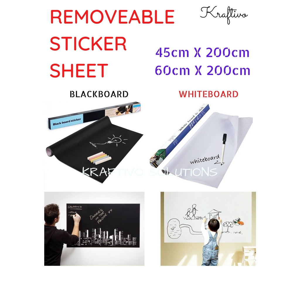 [ STICKER SHEET ] REMOVEABLE PEEL & STICK WHITEBOARD / BLACKBOARD ...