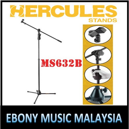 Hercules MS632B EZ Grip Tripod Microphone Stand W/2 in 1 Boom & Mic ...