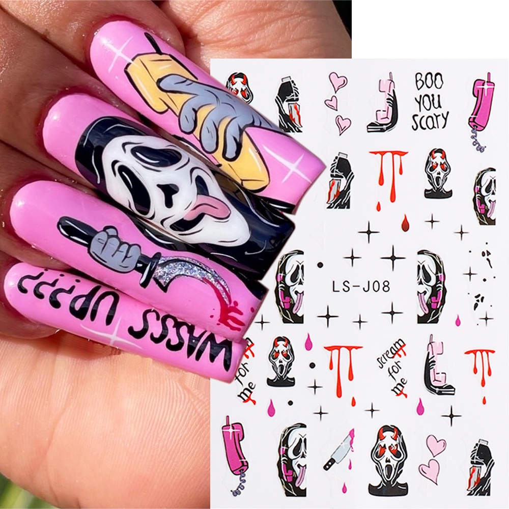 3D Halloween Nail Stickers Scream Ghostface Spooky Skull Sliders For ...