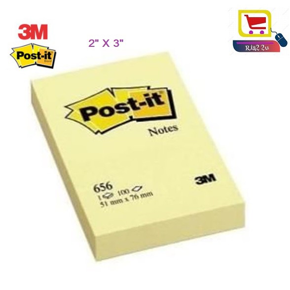 3M Post It Notes pad - 2 x 3 100 sheets (656) Yellow | Shopee Malaysia