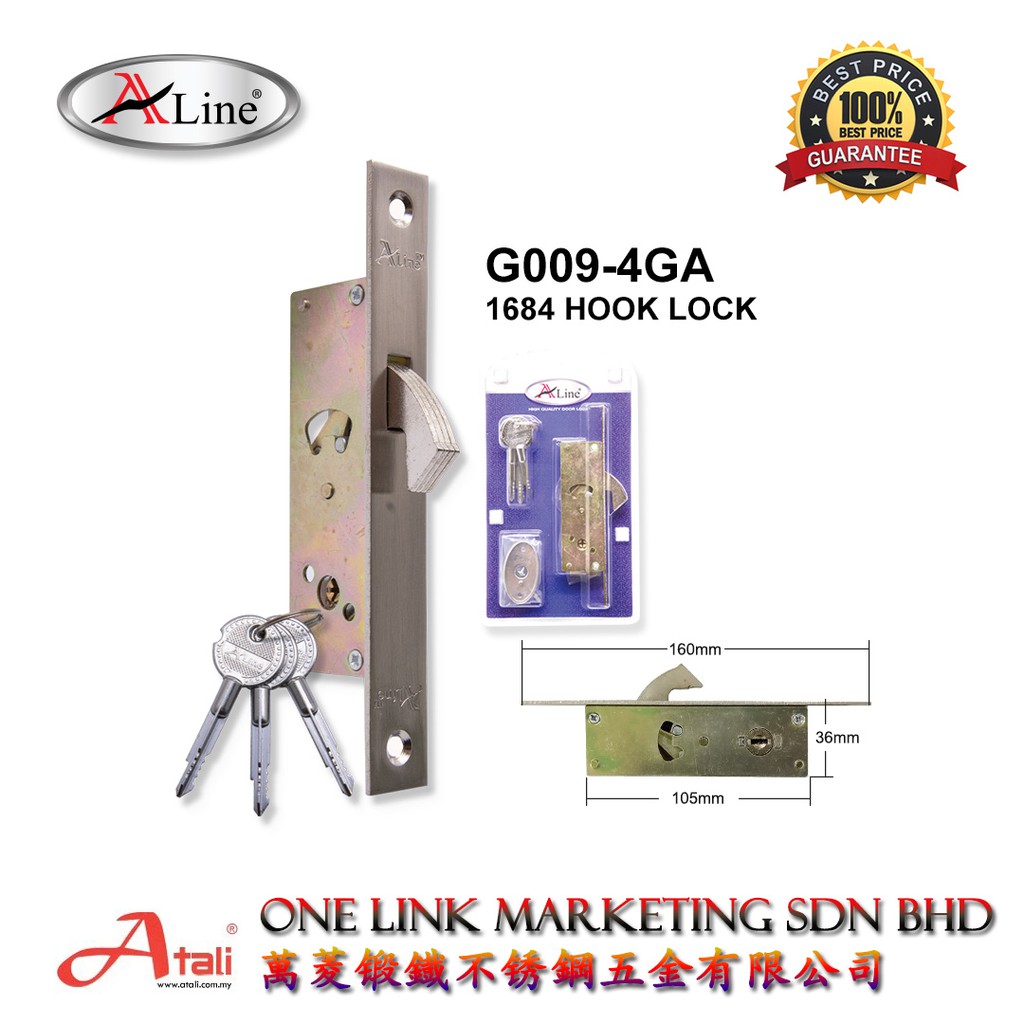 🔥READY STOCK🔥ALINE G009-4GA 1684 HOOK LOCK HANDLE ENTRANCE IRON DOOR ...