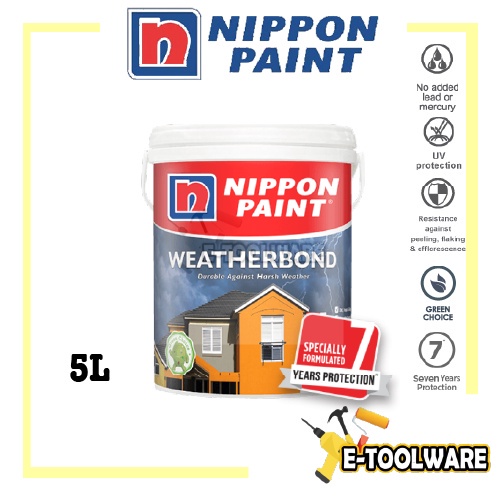 5L Nippon Paint Weatherbond Exterior Paint / Cat Luar / Cat Rumah / Cat ...