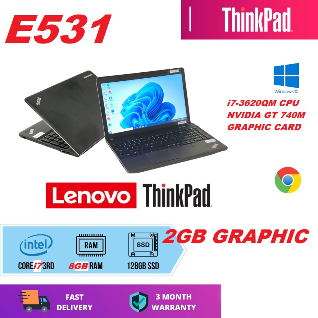 LENOVO THINKPAD E531 INTEL CORE i7-3620QM- 8GB RAM/120GB SSD/ 2GB GRAPHIC/15.6 LED /WIN 10/ FREE ...