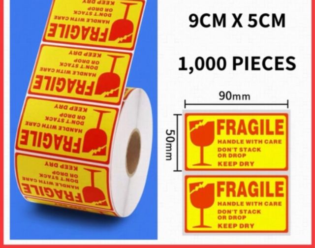 Fragile Sticker Roll 🔥 1000pcs 9x5cm RED/YELLOW👍🏼Courier Poslaju GDEX ...