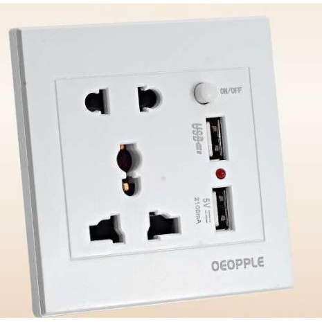 UNIVERSAL 5 PIN WALL SOCKET WITH 2 USB CHARGING PORTS HOTEL HOME ...
