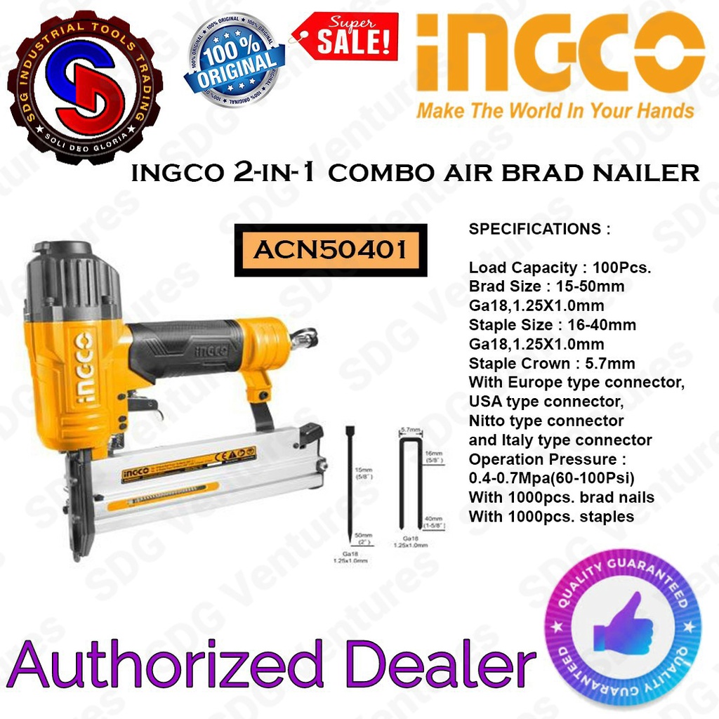 INGCO 2-in-1 Air Brad Nailer (ACN50401) | Shopee Malaysia