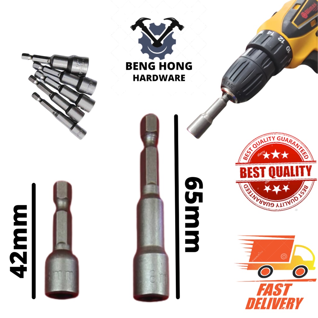 M8 8mm x 42/65mm Magnetic Crump Bit Hex Nut Setter Screw Driving Bit ...