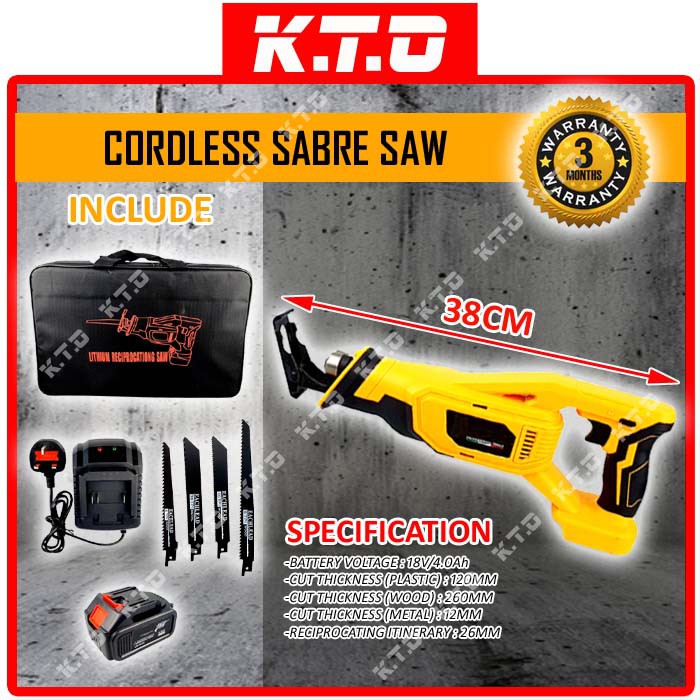 HEAVY DUTY 38CM ELECTRIC PORTABLE 18V CORDLESS SAW SABRESAW CUTTING METAL WOOD PLASTIC POWER ...