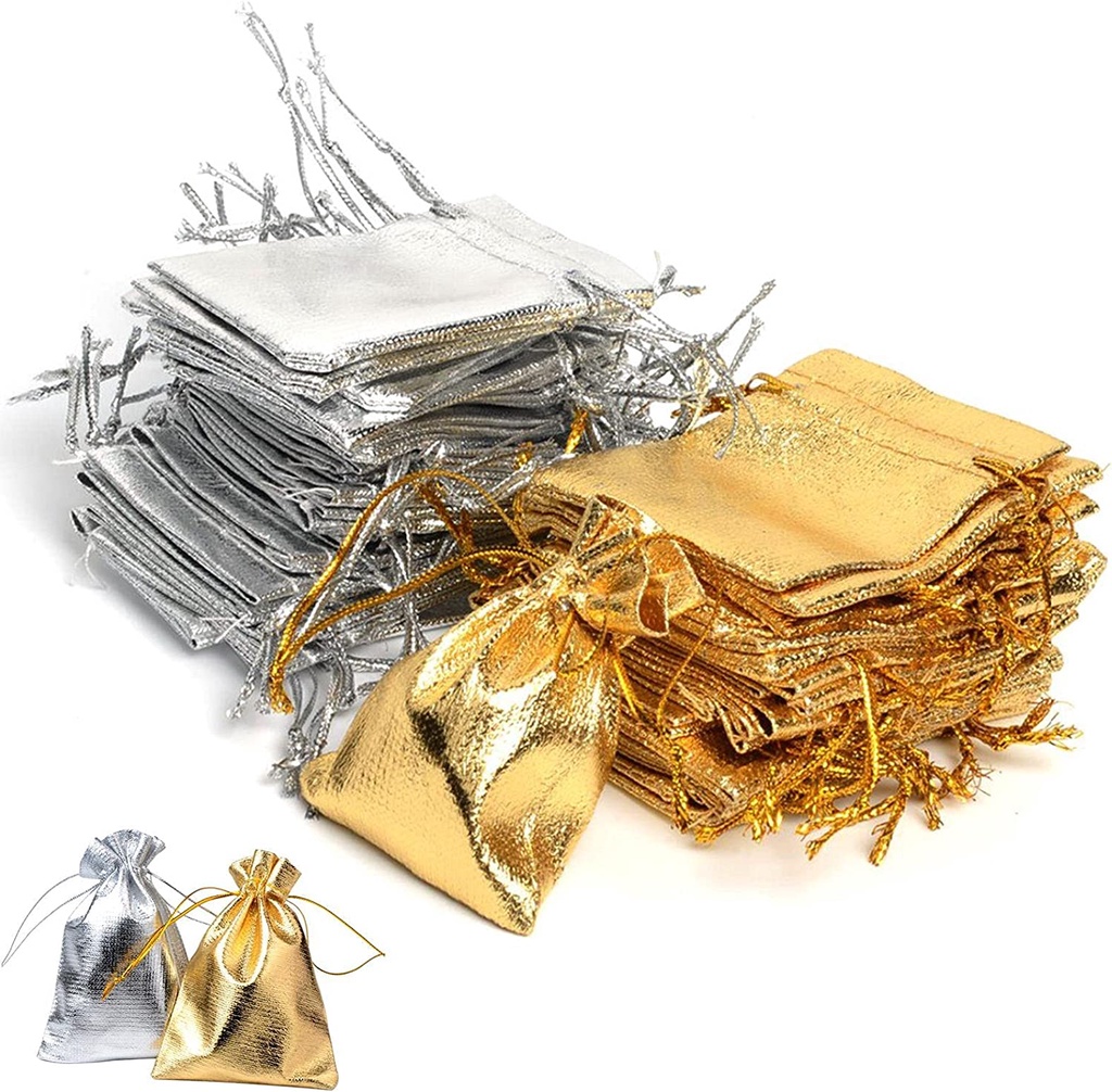 100PCS/Lot Heavy Duty Gold Drawstring Organza Jewelry Pouches Wedding ...