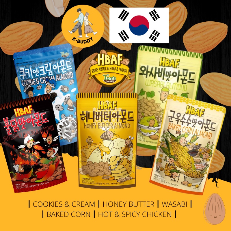 [KOREA] 120g Tom's Farm HBAF Honey Butter Almond Wasabi Almond Cookies and Cream Almond 120g ...