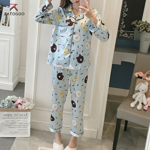 👉Cute Cartoon Pyjamas Satin Silk👈 | Shopee Malaysia