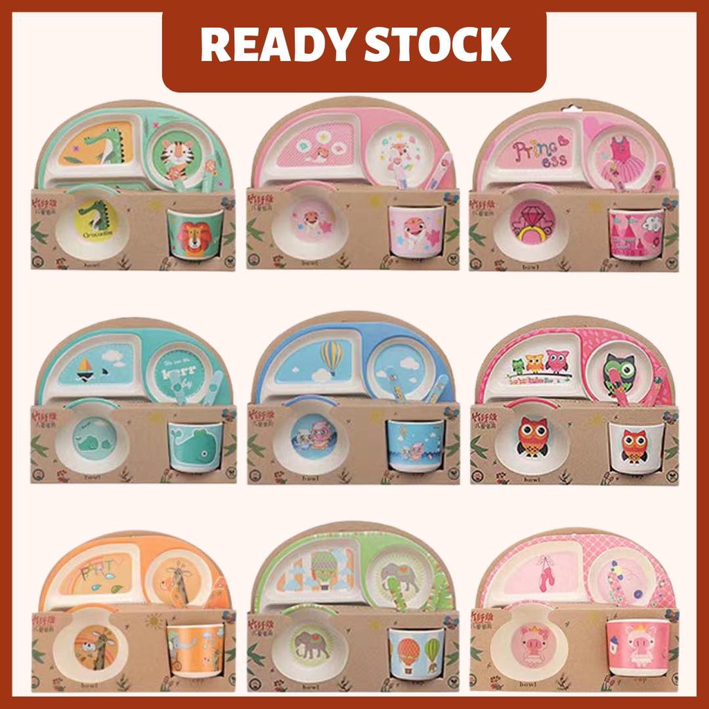 🇲🇾READY STOCK🇲🇾 5pcs/sets Bamboo Fiber Cartoon Kid's Baby Plate Set ...