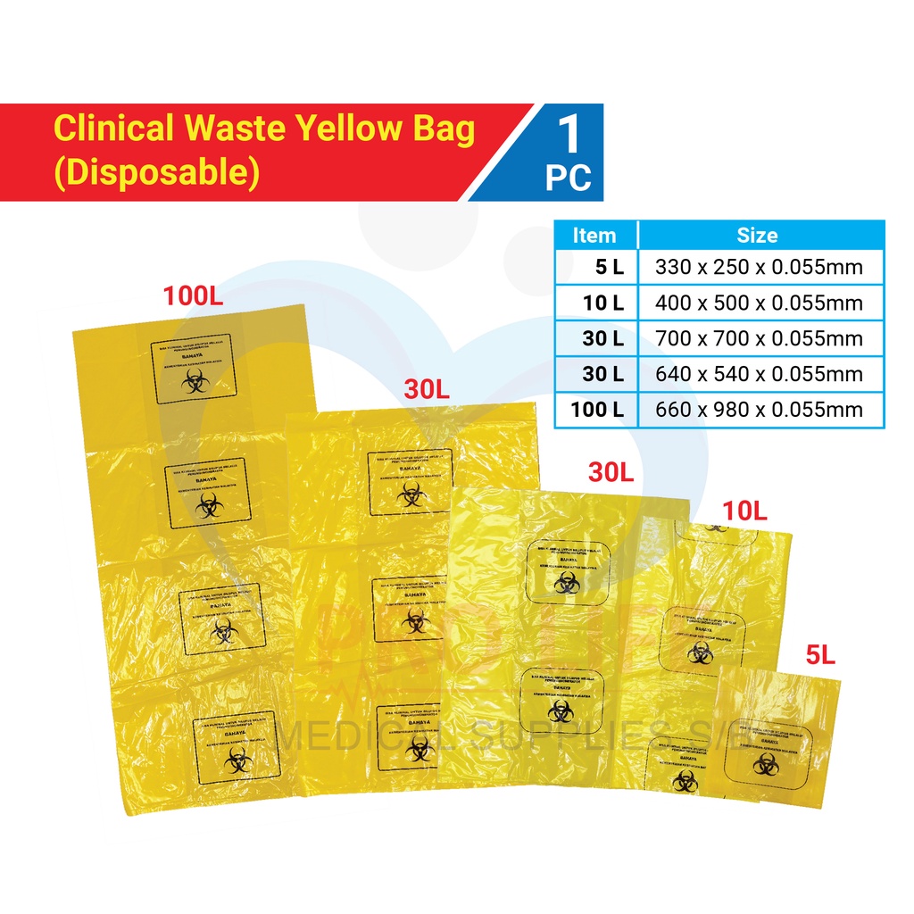 Clinical Waste Yellow Bag (Disposable) 5L, 10L, 30L, 100L (1PCS ...
