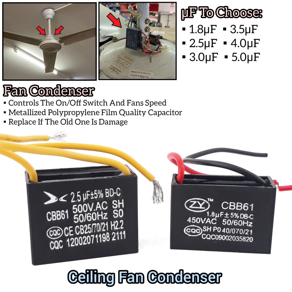 1.5UF to 5UF Ceiling Fan Square Condenser Capacitor For Home House ...