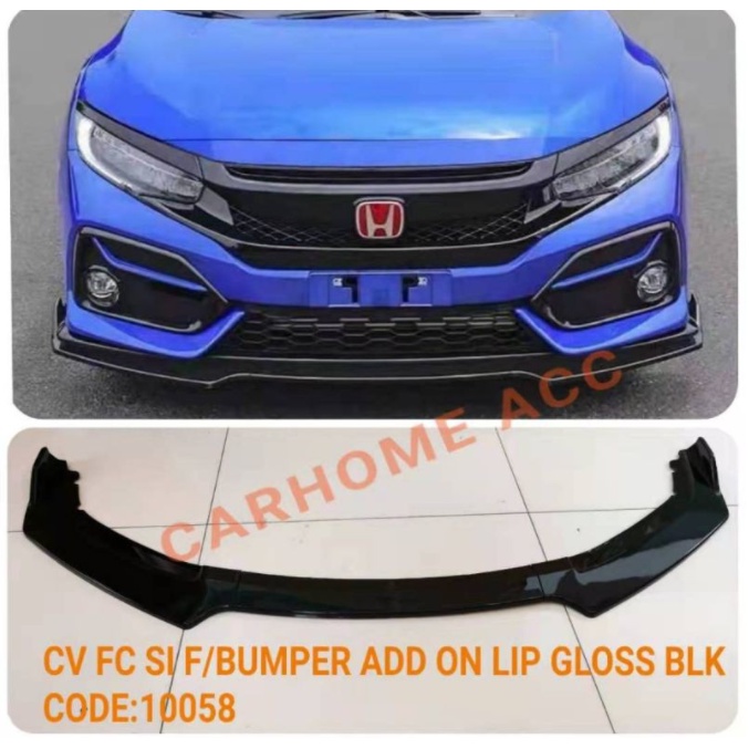 Honda Civic FC 2016-2019 SI Front Bumper add on lip (Gloss black ...